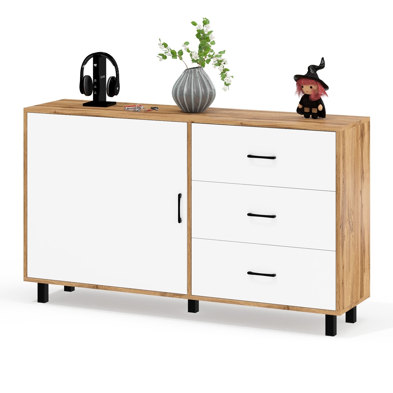 Комод с дверкой и ящиками РВК 122-1504, дуб вотан/белый, 150,4х37,4х87 см.