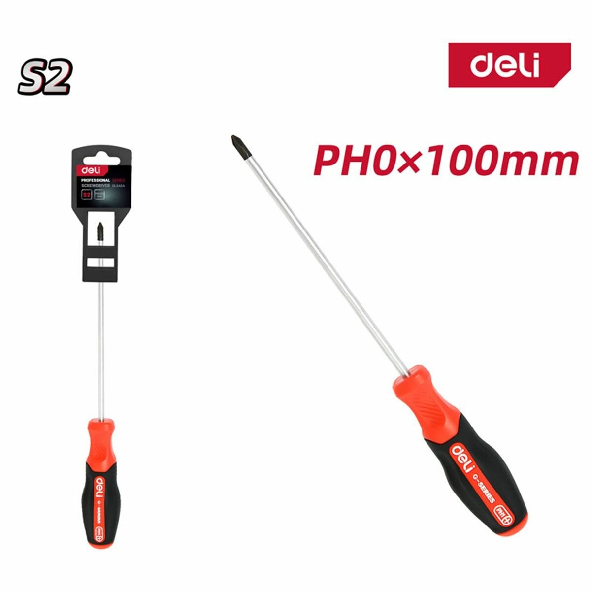 Крестовая отвертка PH0x100мм Deli DL3454 сталь S2, магнит, прорезиненная рукоятка