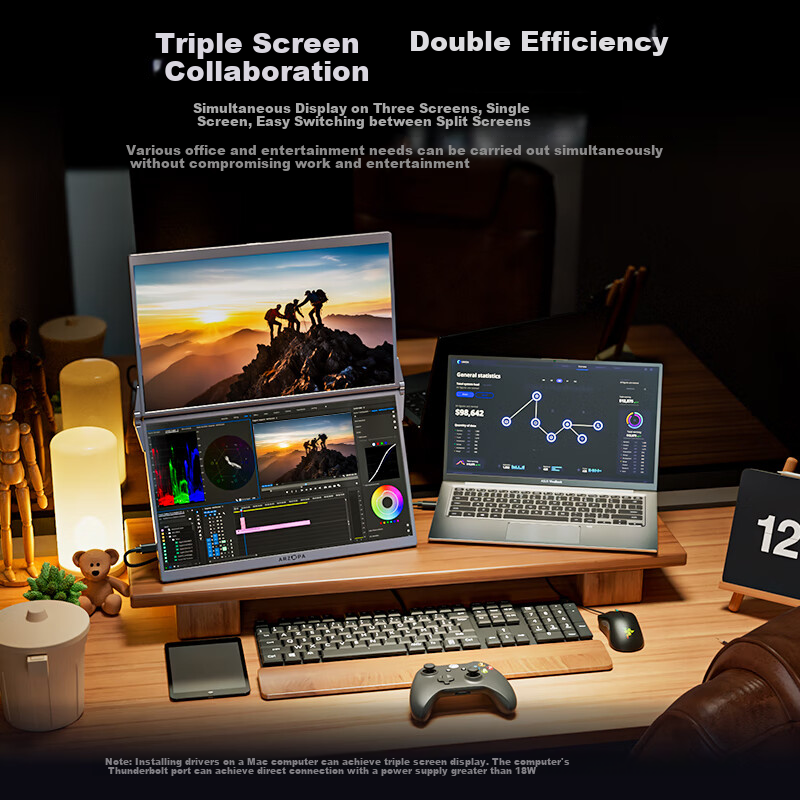 ARZOPA 15.6-inch Dual Screen Portable Monitor Foldable External Display for Smartphone Laptop Second Screen Office Stock Trading Gaming Computer Extended Screen E1