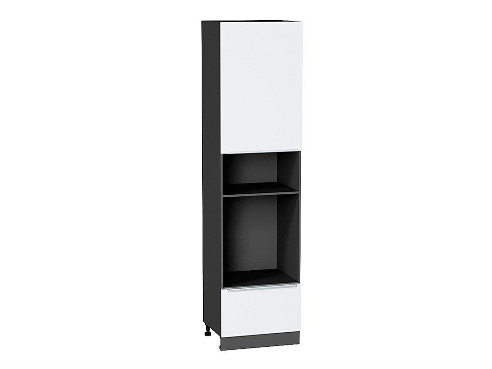 VVT Шкаф пенал с 1-ой дверцей и ящиком под технику Фьюжн Graphite, Silky White, 2340 В*Ш*Г 2336*600*576, фасад МДФ Silky White, корпус Graphite Silky White
