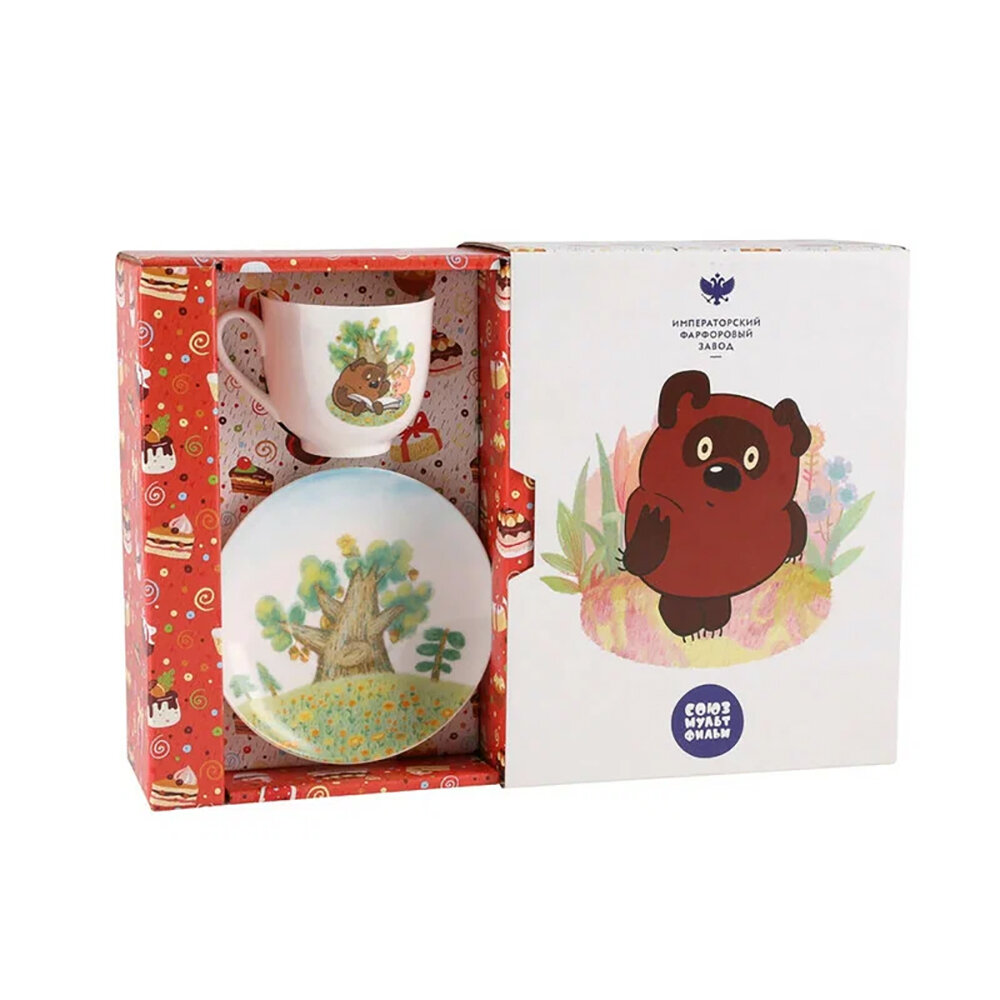 Подарочный набор чайная пара костяная Императорский фарфоровый завод ИФЗ ф. Ландыш "Винни-Пух"
