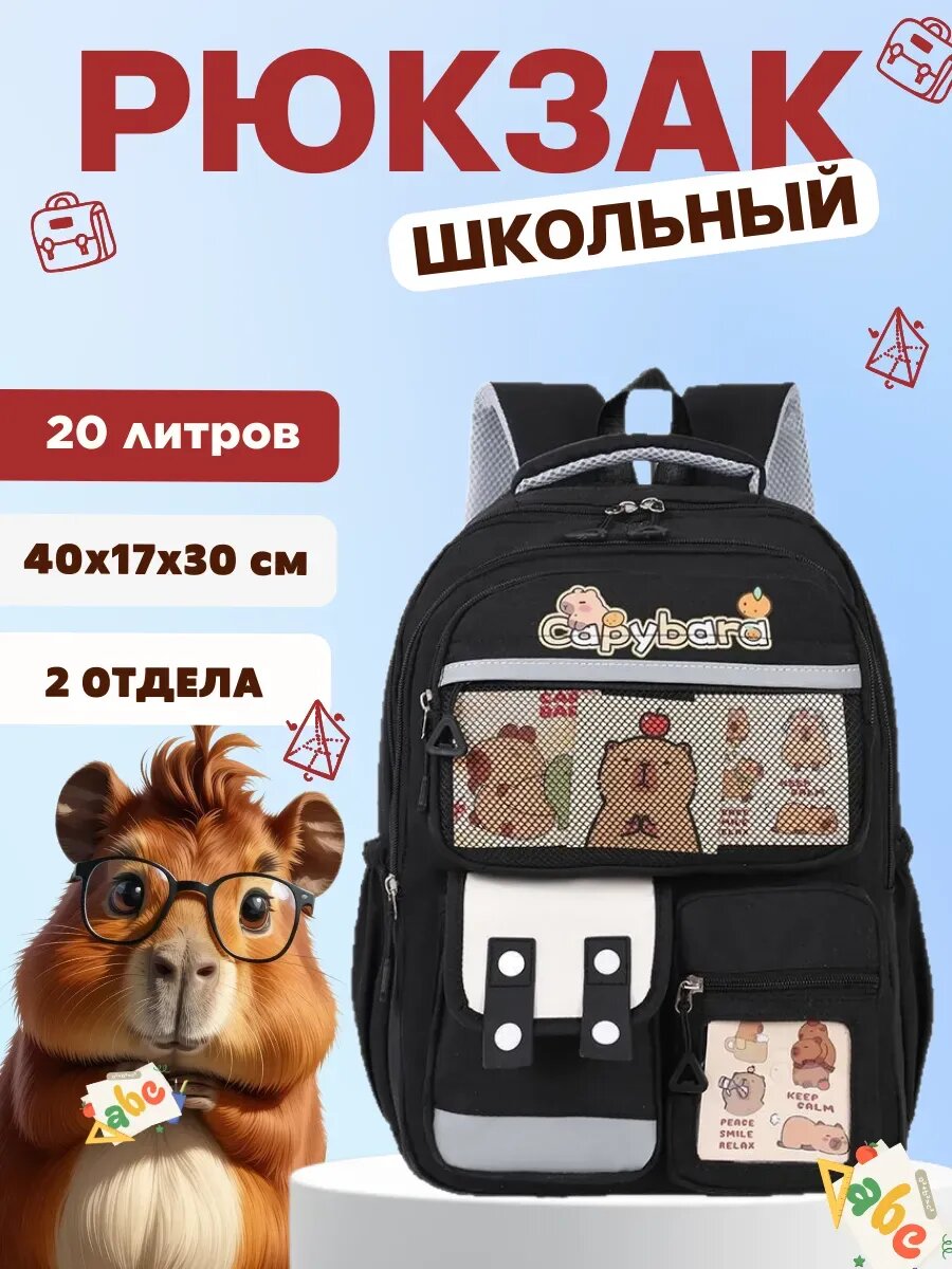 Рюкзак школьный для девочки с капибарой городской спортивный
