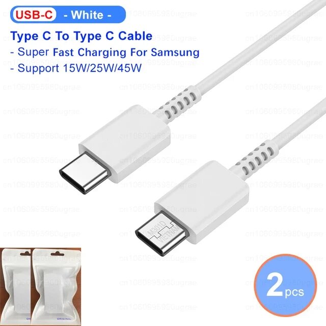 Оригинальный PD-кабель Samsung 25 Вт USB Type C, провод для сверхбыстрой зарядки для White-2PCS