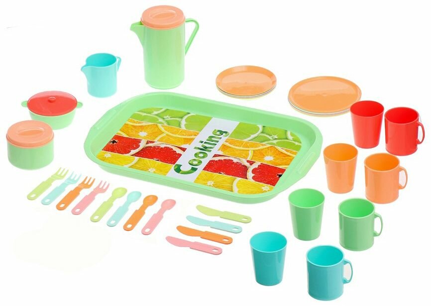 Набор игрушечной кухонной посуды "Юный гурман", детский игровой комплект для сюжетно-ролевой игры, юный повар, 36 предметов