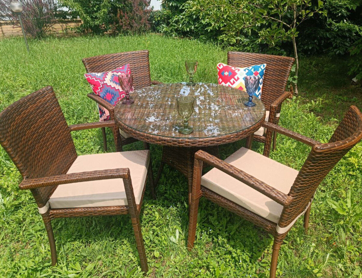 Обеденная группа "Милан", круглый стол на 4-х, искусственный ротанг
