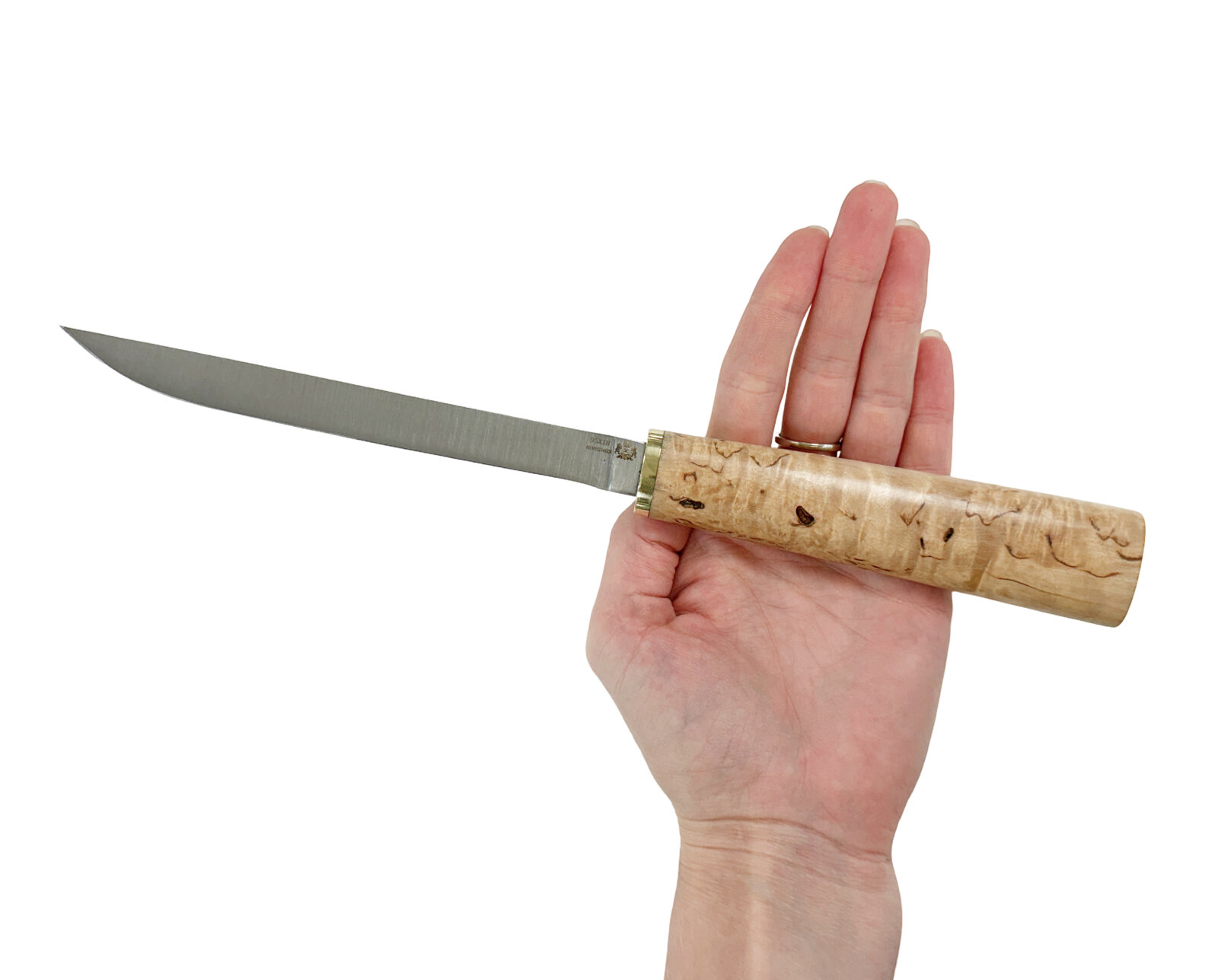 Нож Чукотка большой, сталь 95Х18, стабил. карельская берёза, латунь