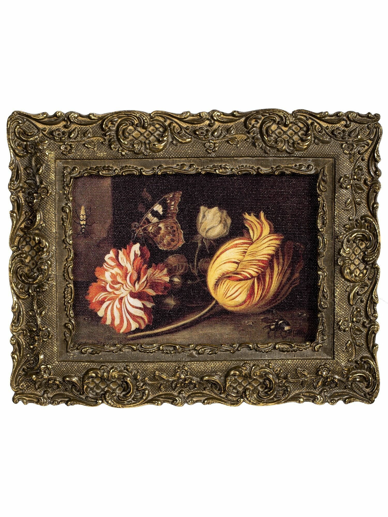 Картина в раме Цветы, масло, под старину 20x2x25см