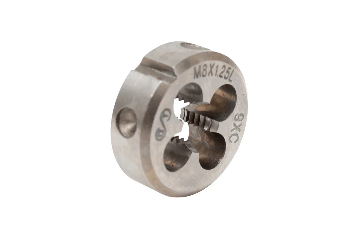 Плашка от М 8x1.25 (Ф25), сталь 9ХС, класс точности 6g, левая резьба 00-00000679