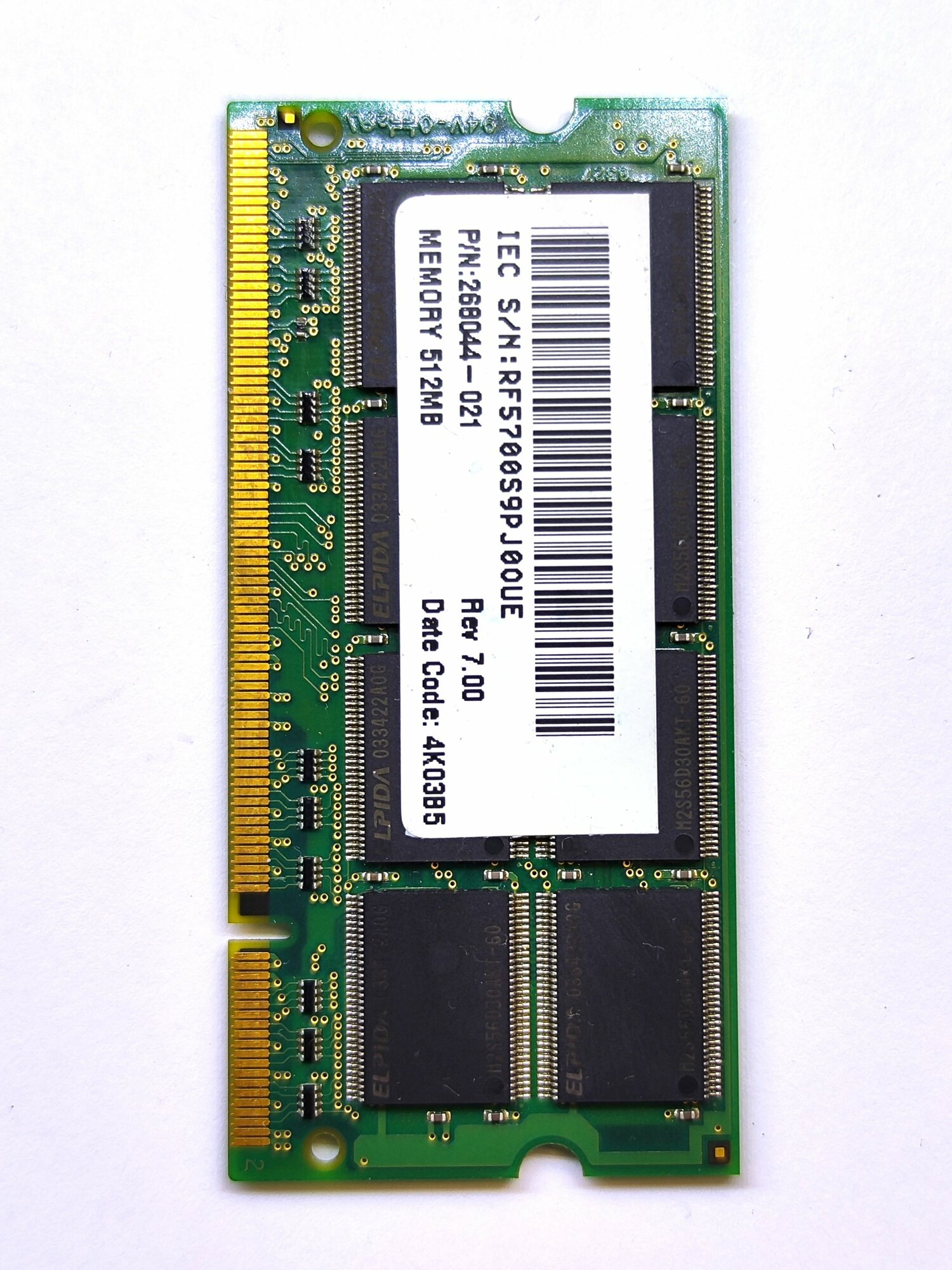 Оперативная память для ноутбука DDR1 Kingston 133MHz 512mb ELPIDA EBD52UC8AARA-7B PC2100S-2533-0