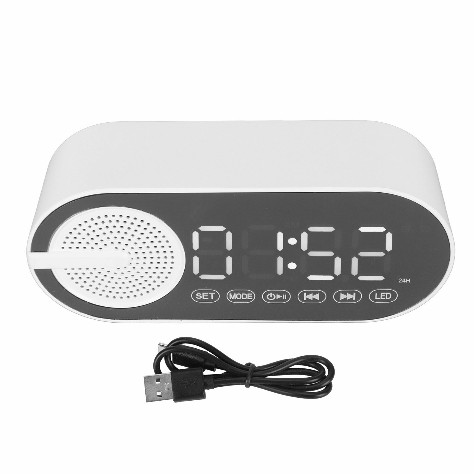 Bluetooth 5.0 Speaker Mirror Clock Heavy Bass FM Radio Rechargeable Digital Alarm Clock with Dual Alarms for Bedroom