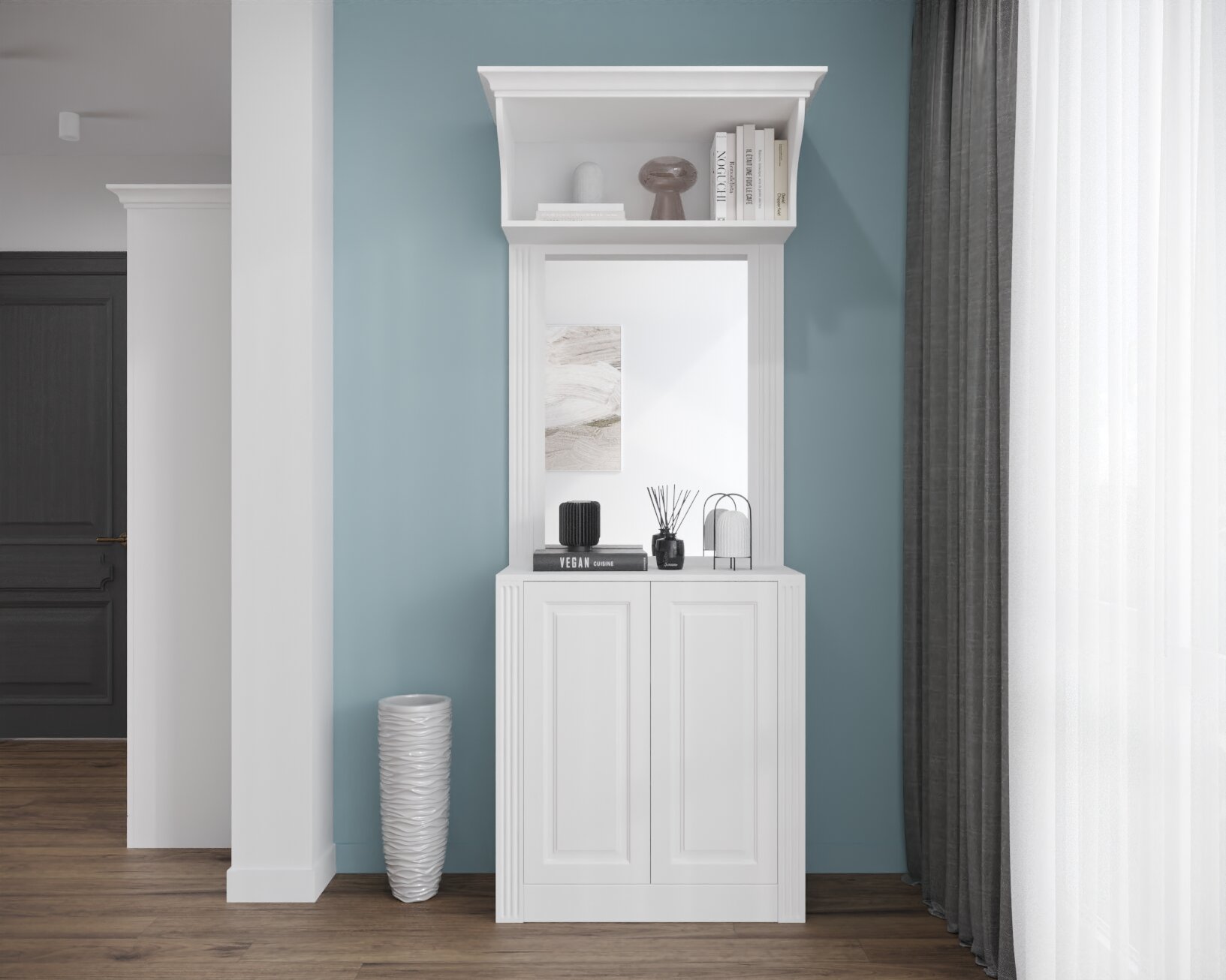 Трюмо с зеркалом и полками Мебель на Руси " Классика" 80х220х40 Белый