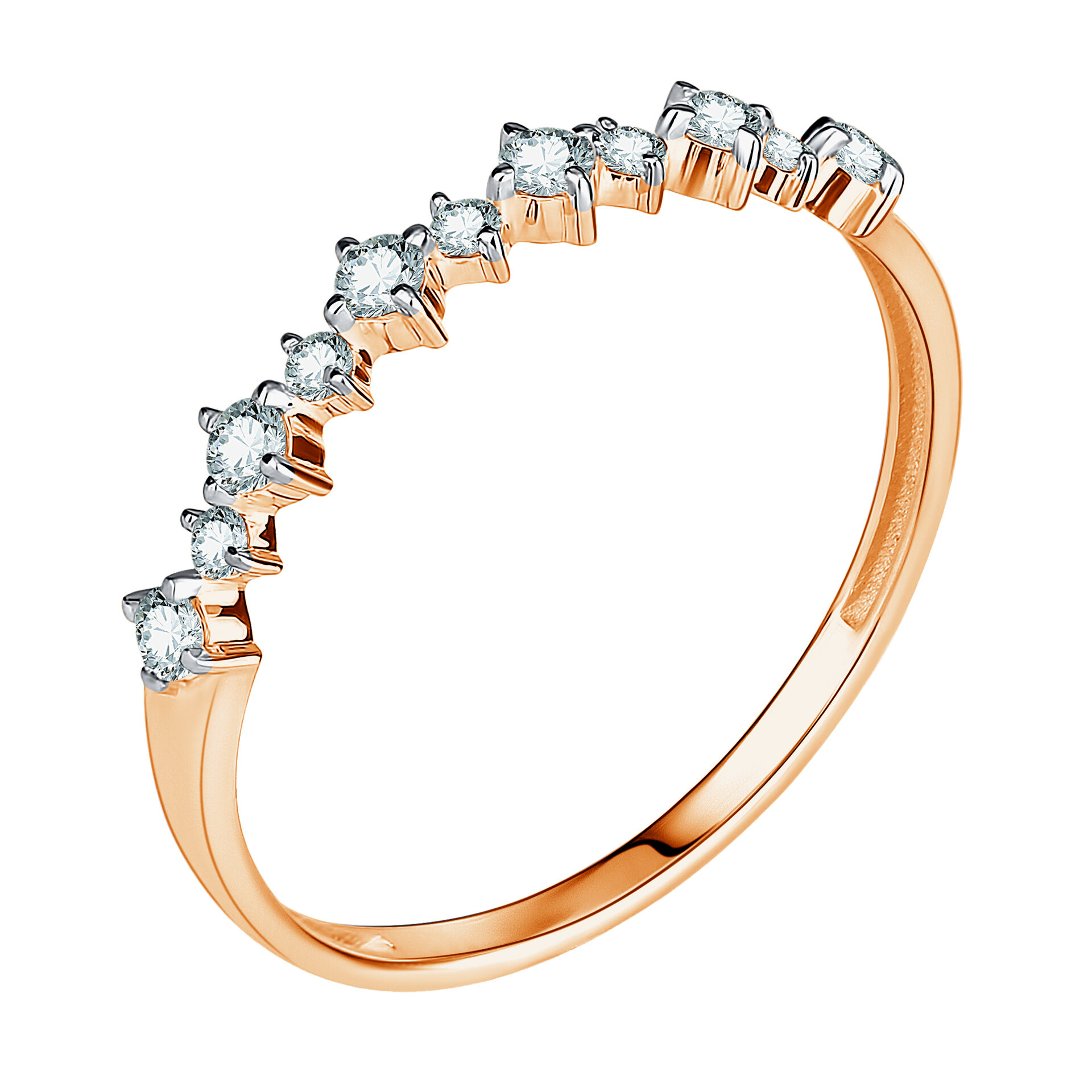 Кольцо тонкое, помолвочное, красное золото, 585 проба, фианит