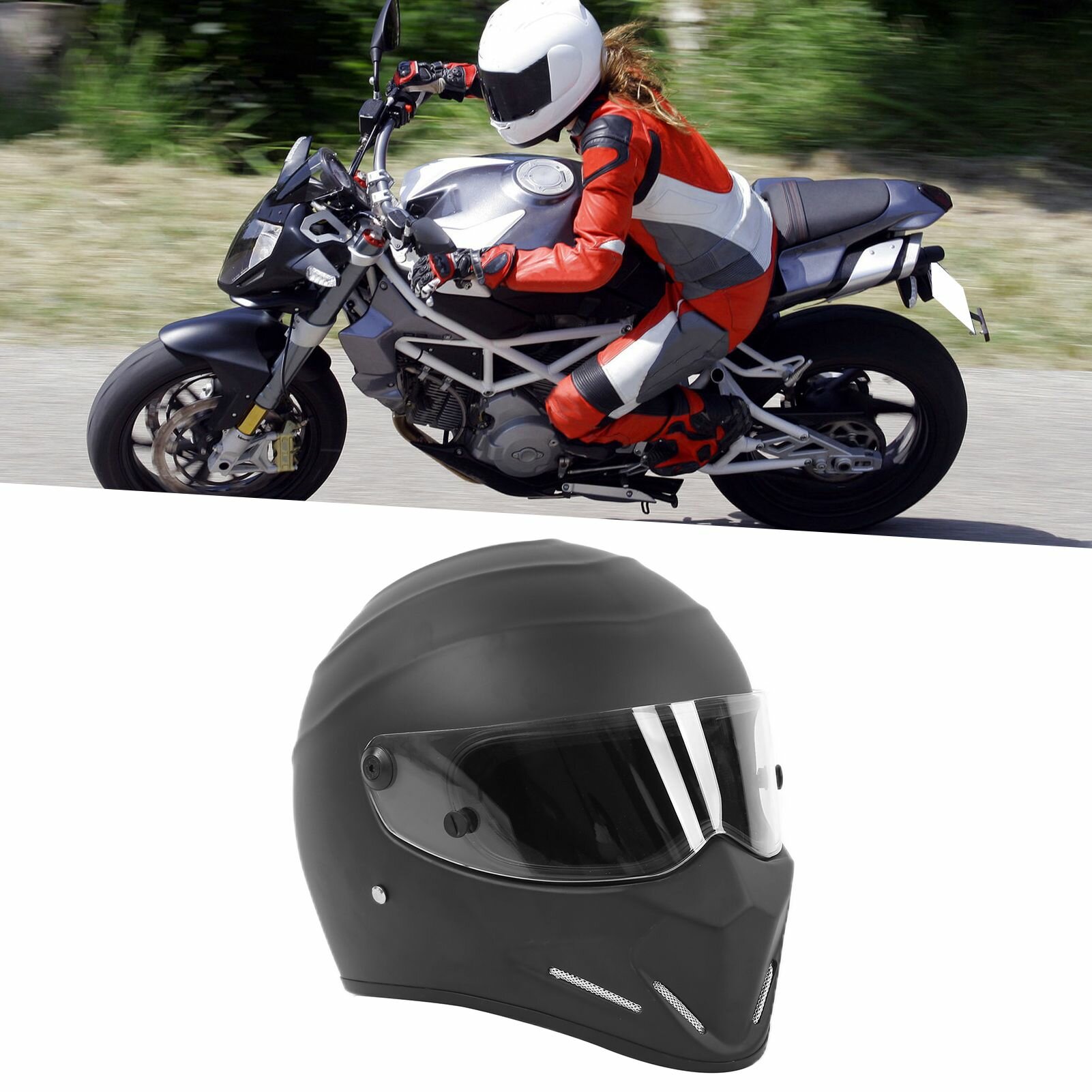 Мотоциклетный шлем Full Face Flip Up, матовый черный, стекловолокно, для ATV, скутеров (размер L)