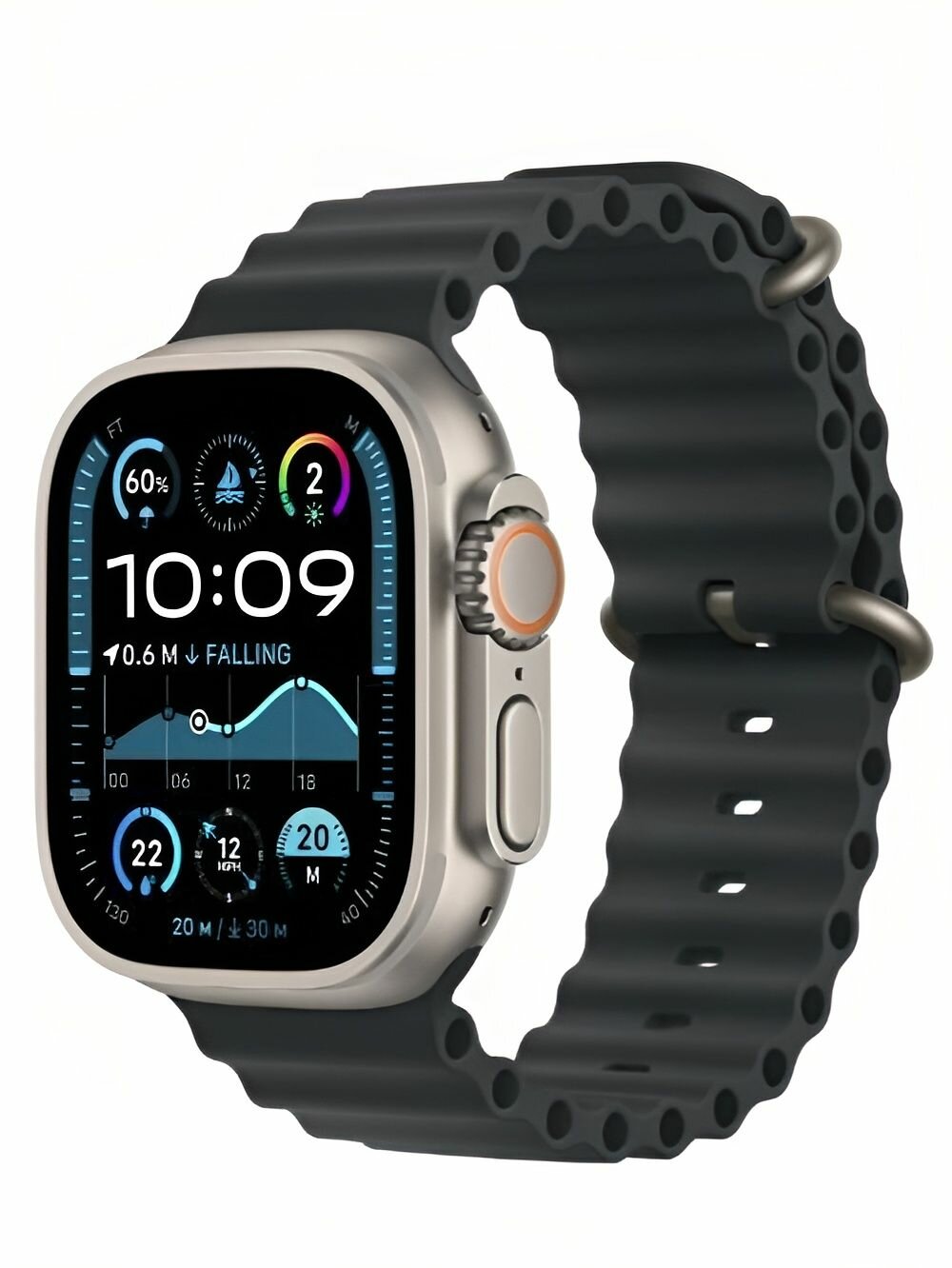 Умные часы Apple Watch Ultra 2 49 мм (2024) Natural Titanium Case GPS + Cellular, Black Ocean Band, размер ремешка Regular
