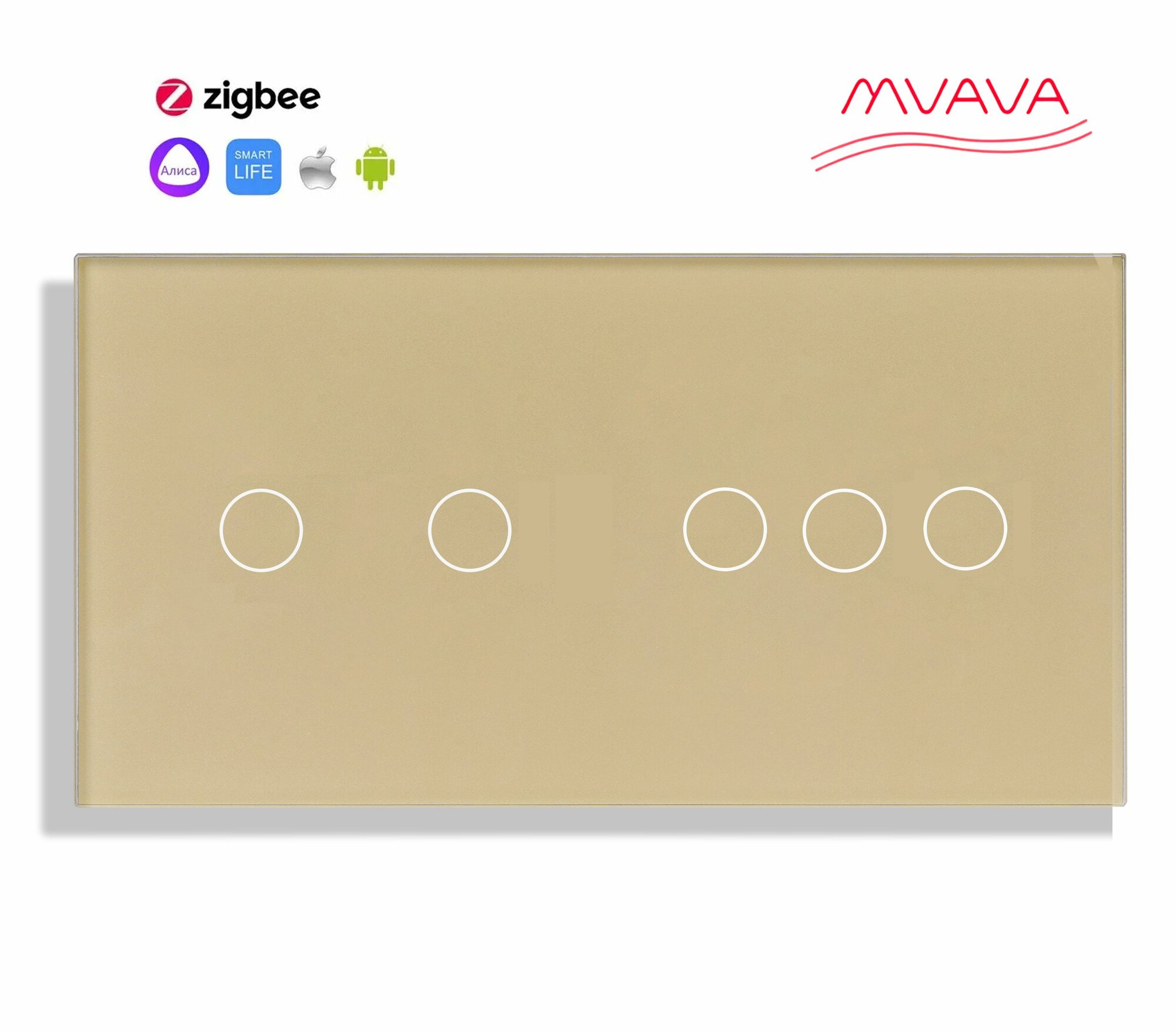 Сенсорный выключатель ZigBee MVAVA 5 кл. 2 поста (2G+3G) стекло 157х86мм цвет золотой