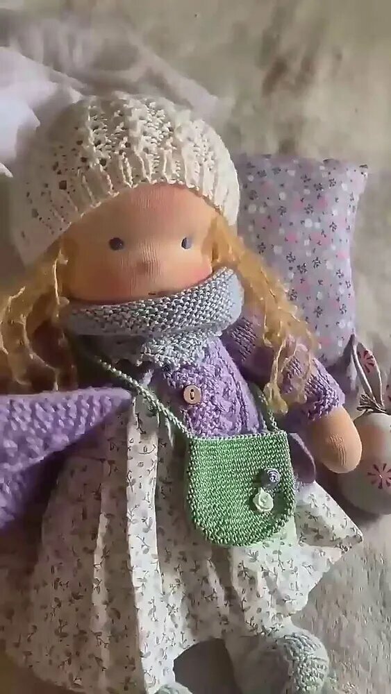 Waldorfdoll Кукла для девочки мягкая с одеждой текстильная тряпичная с длинными волосами интерьерная ручной работы