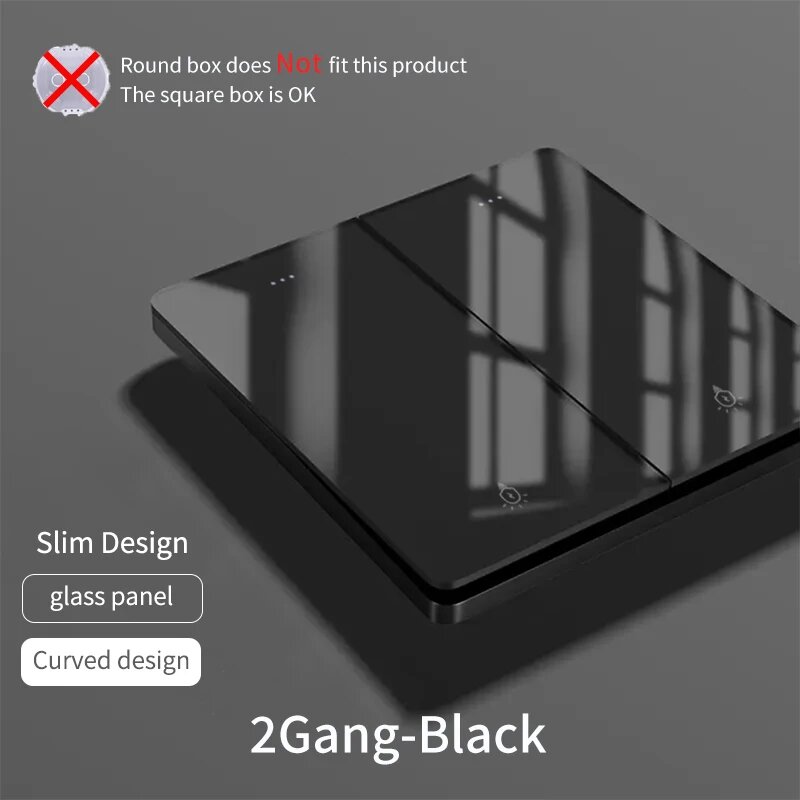 Стеклянный выключатель 2Gang-Black
