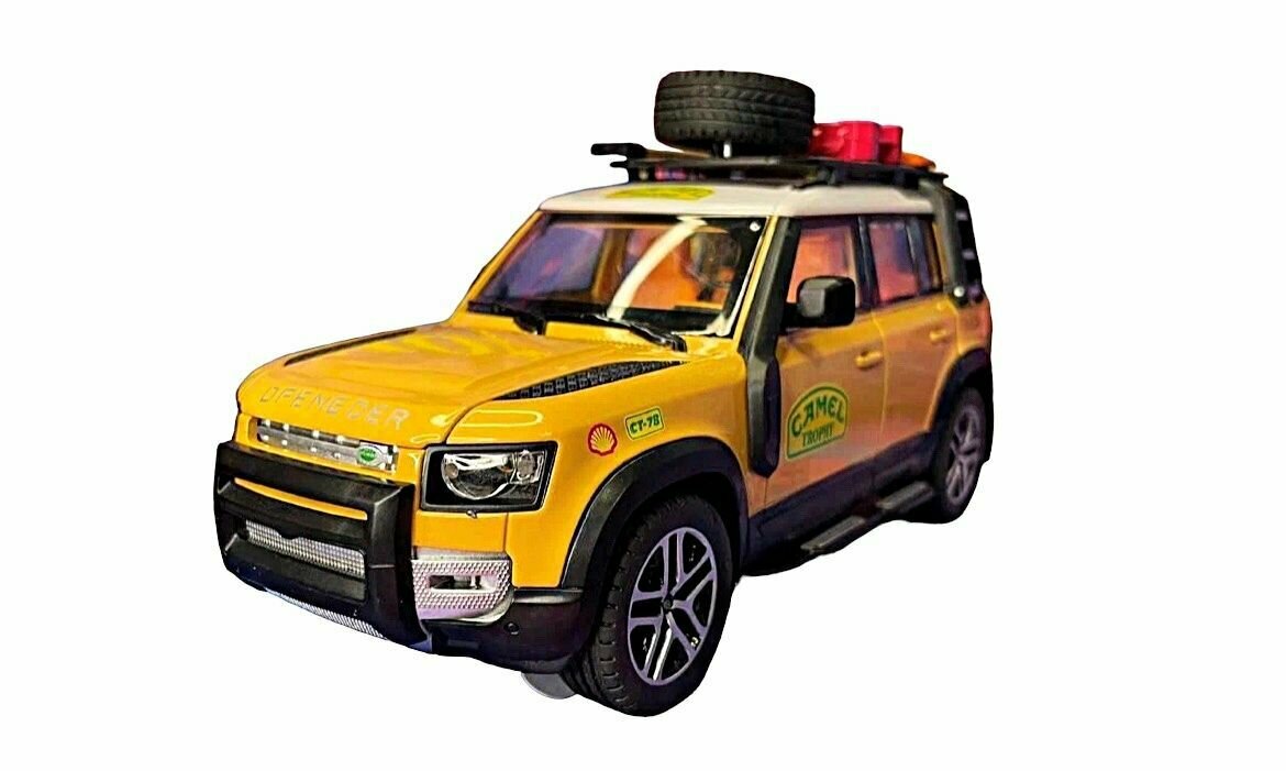 Коллекционная модель Land Rover DEFENDER 110 Camel Trophy NEW 1:24 (металл, свет, звук, аксессуары )