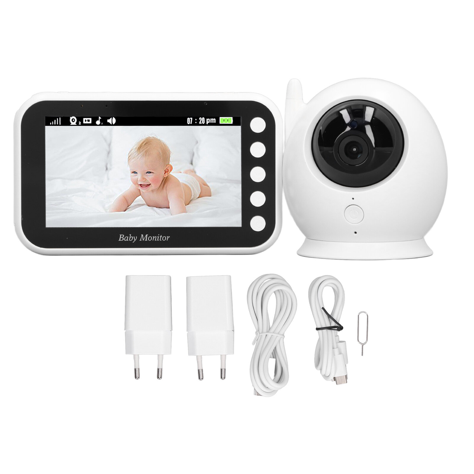 Baby Monitor 360 -градусный вращение 4,3 дюйма ЖК -экрана 8 колыбельные инфракрасные ночное видение двухстороннее разговор детская камера 100–240 В.
