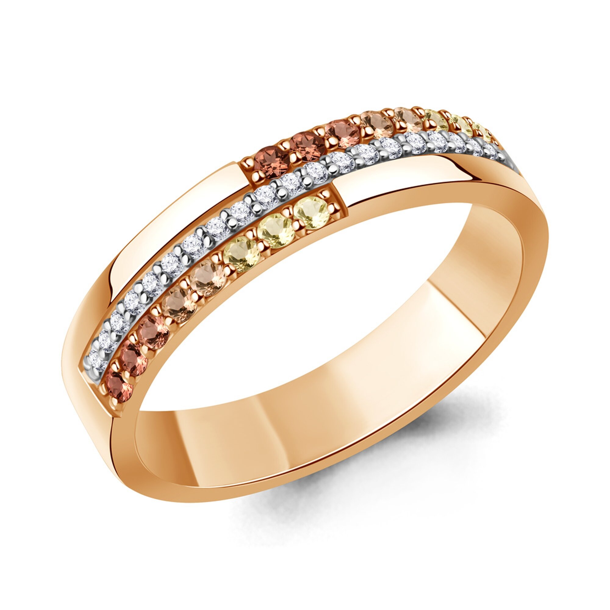 Кольцо дорожка, красное золото, 585 проба, бриллиант, сапфир