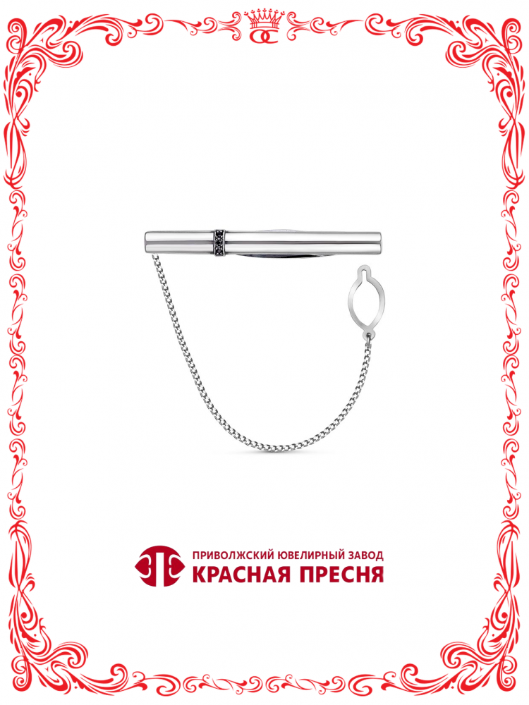 Зажим для галстука, серебро, 925 проба, оксидирование, фианит