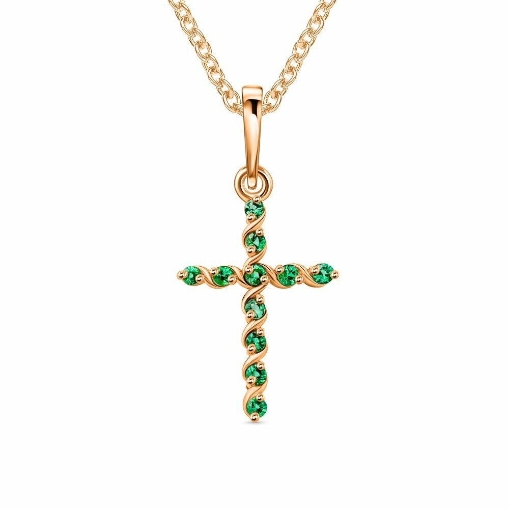 Крестик, красное золото, 375 проба, изумруд синтетический