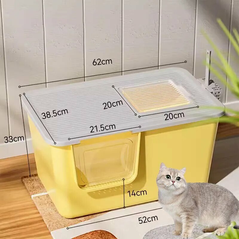 Туалет лоток для кошек c верхним входом и высокими бортами, Защита от брызг/Бесплатная кошачья лопата