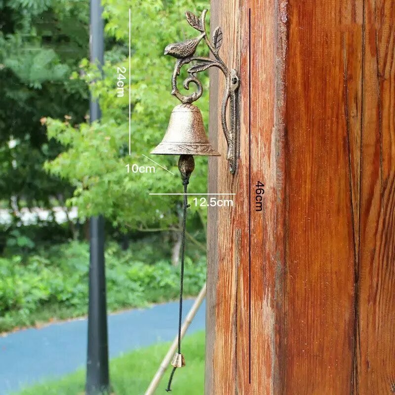 Колокольчик придверный настенный с птичкой на ветке чугун