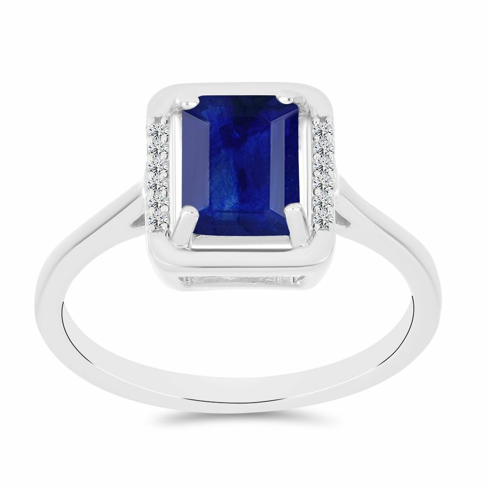 Кольцо тонкое, серебро, 925 проба, родирование, сапфир, фианит