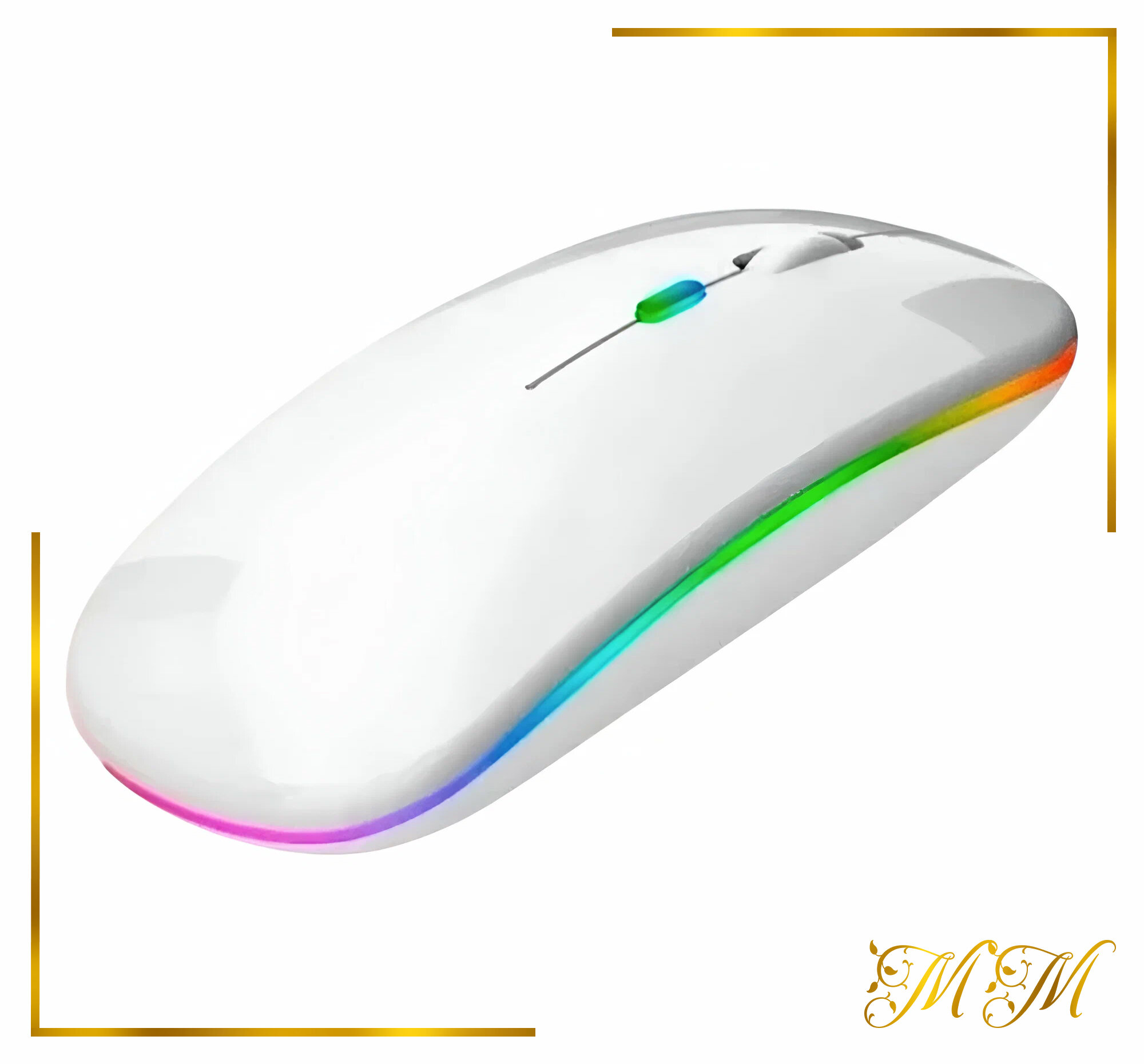 Мышь беспроводная компьютерная аккумуляторная / 3 режима DPI (800/1200/1600) Bluetooth + USB 2.4Ghz / RGB подсветка / Белая