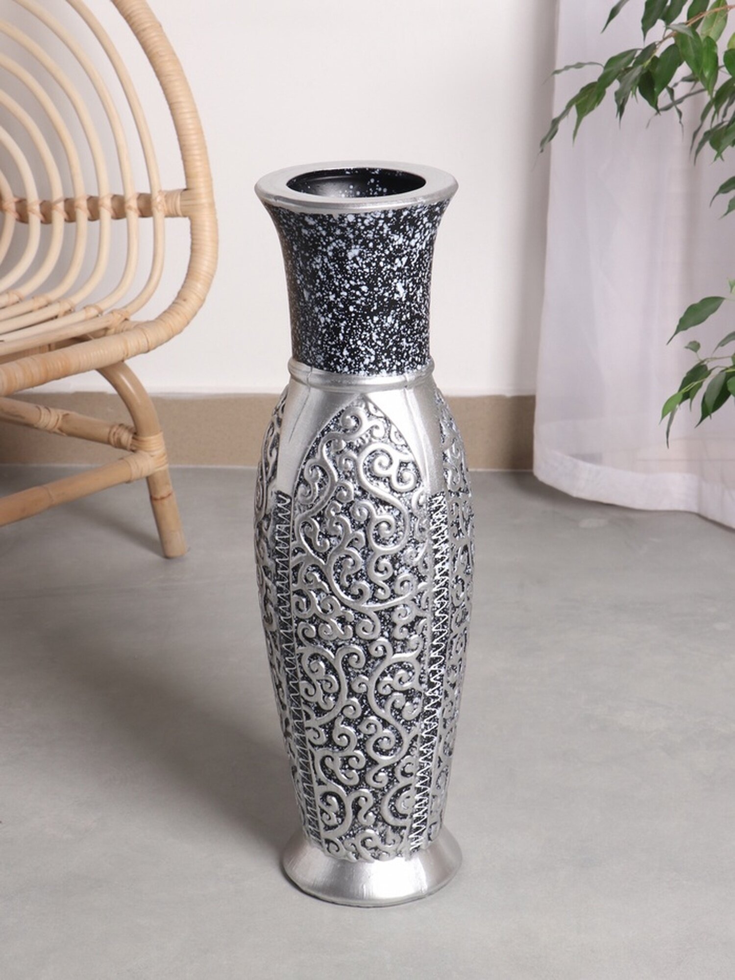 Ваза напольная «Нико», 60×15 см, керамика, серебристо-чёрная