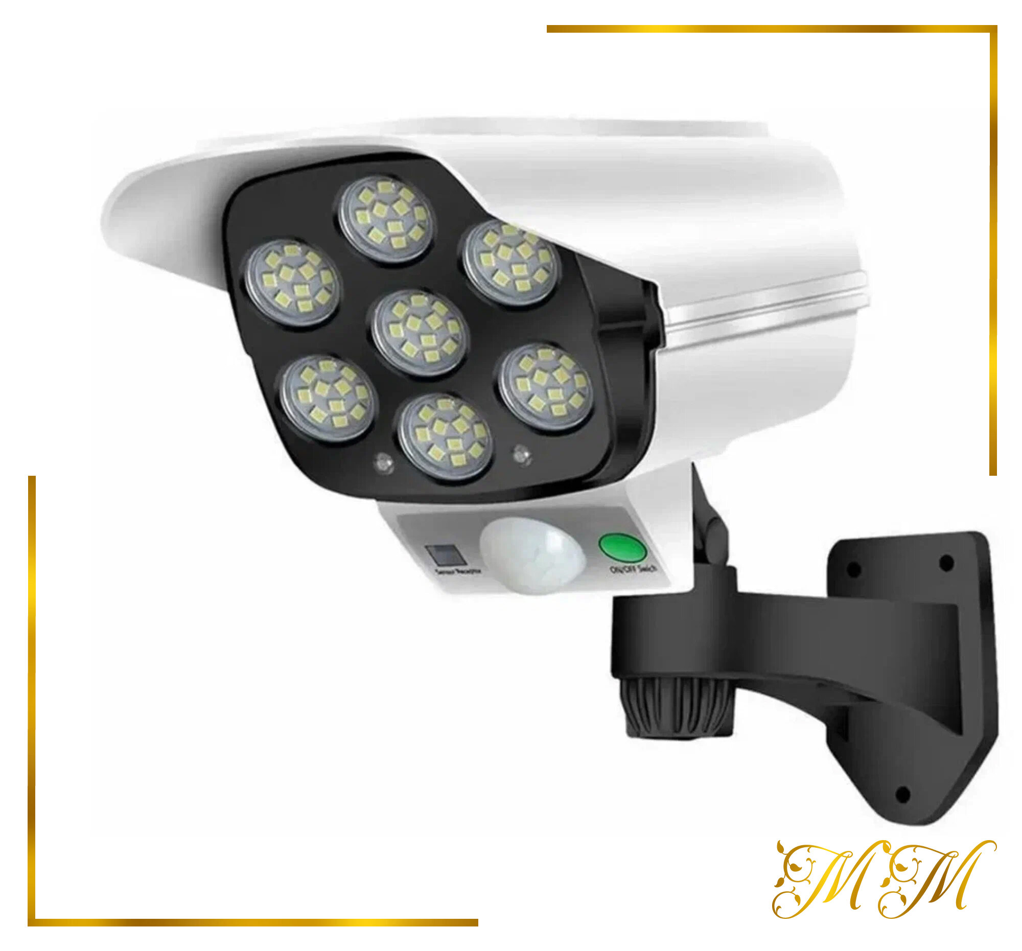 Прожектор уличный фонарь на солнечных батареях с датчиком движения и пультом 77 LED муляж видео камеры