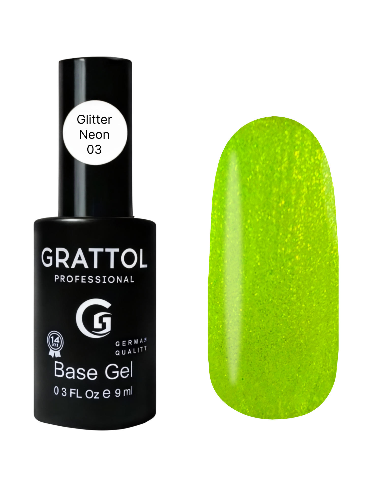 Grattol Камуфлирующая база для ногтей цветная каучуковая - Rubber Base Glitter Neon 03, 9 ml