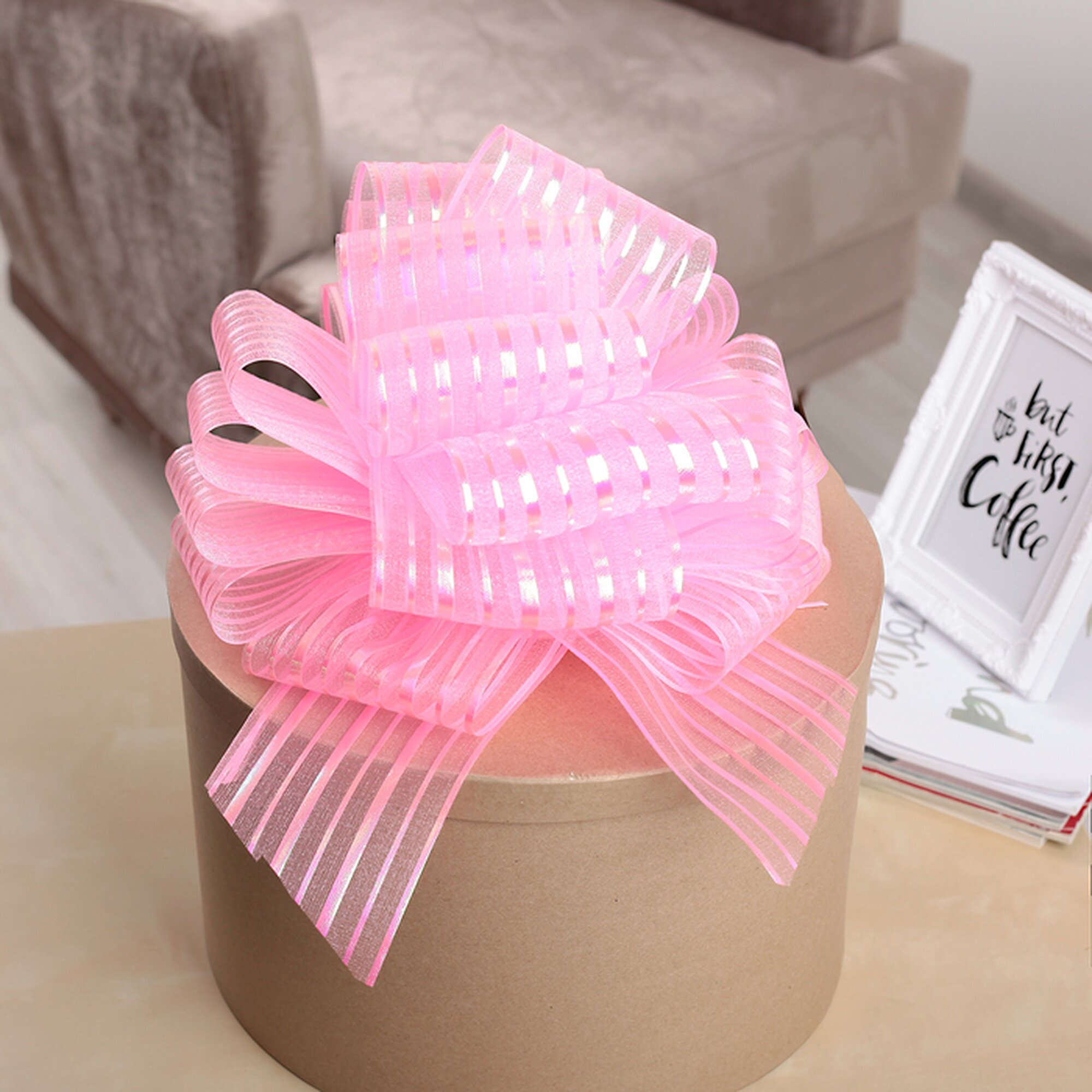 Бант Upak Land "Полоски" №10, текстиль, универсальный, розовый