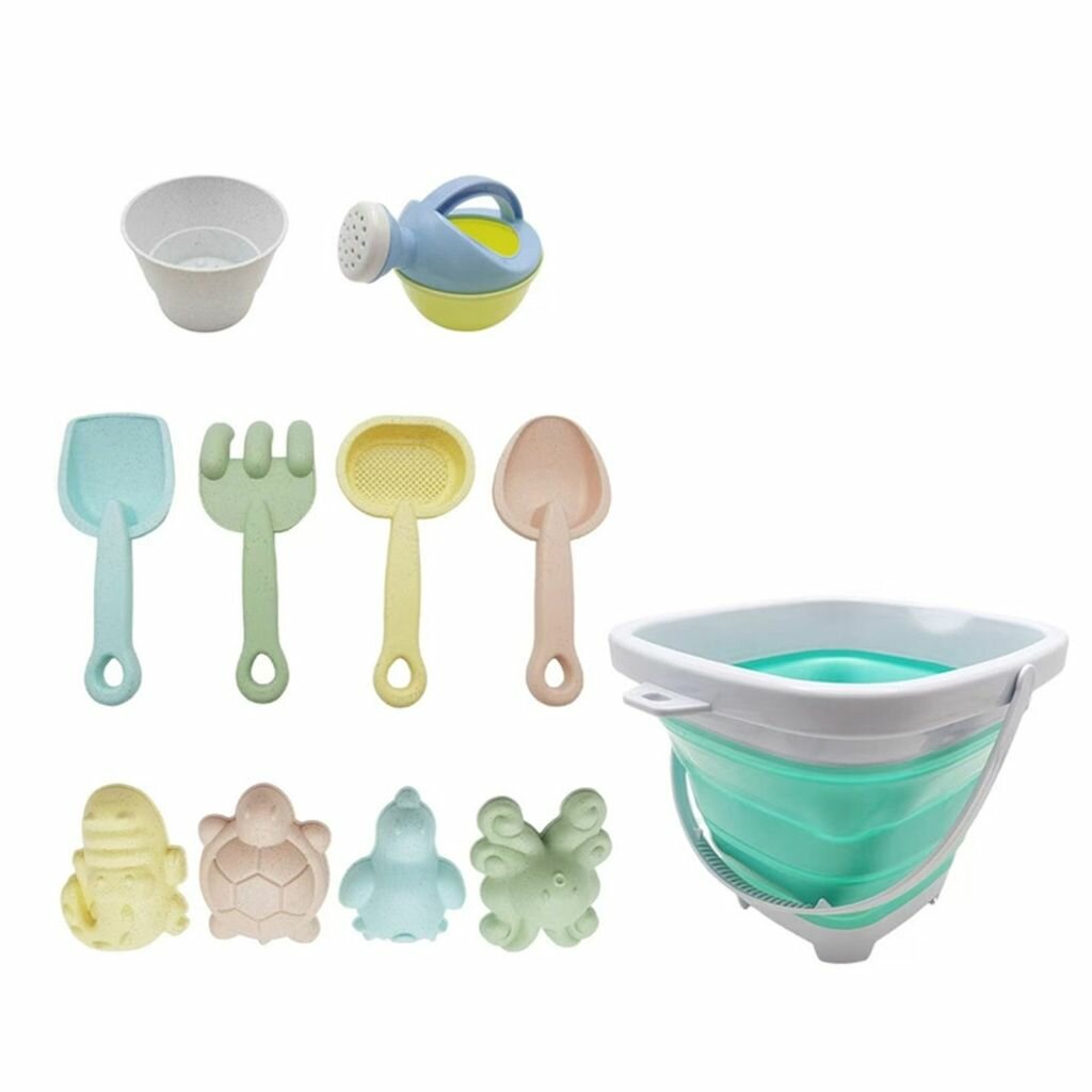 Набор из 11 предметов, детское пляжное складное ведро, лопата для рытья песка, набор инструментов для работы с морским песком-синий