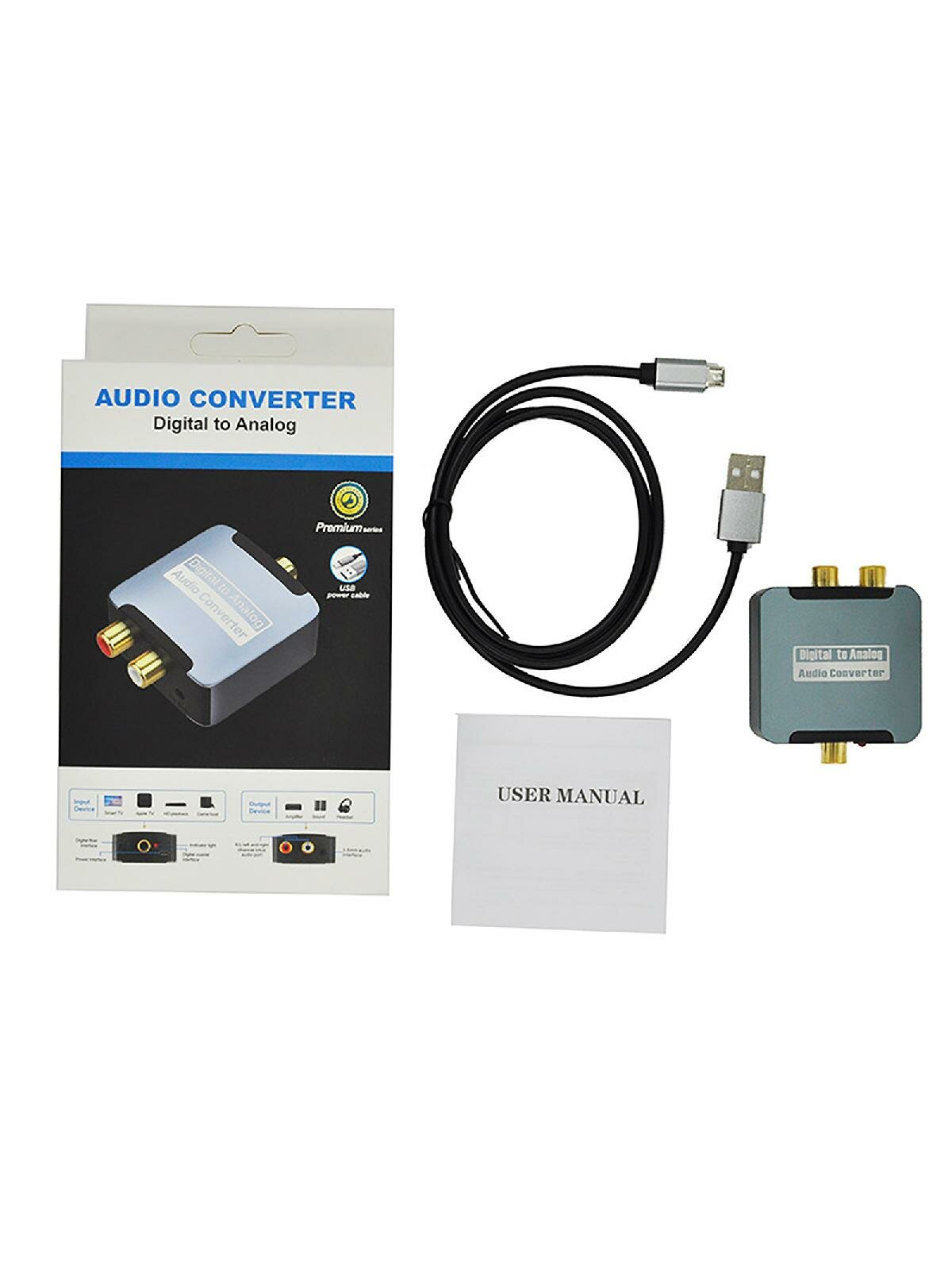 Digital to Analog Audio Converter Optical Fiber Coaxial Signal to Analog DAC Spdif Stereo 3.5MM 2xRCA Amplifier Decoder