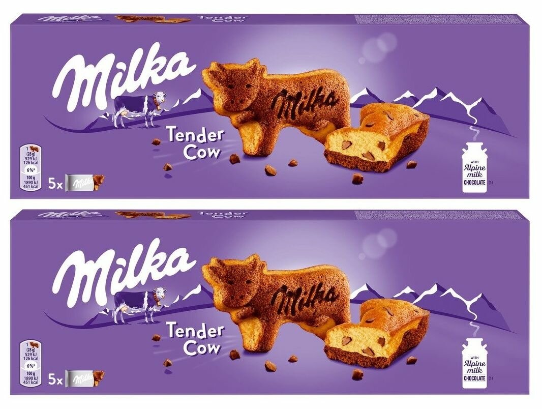 Бисквитное пирожное двухслойное Milka Tender Cow с кусочками молочного шоколада, 2шт х 140г (Польша)