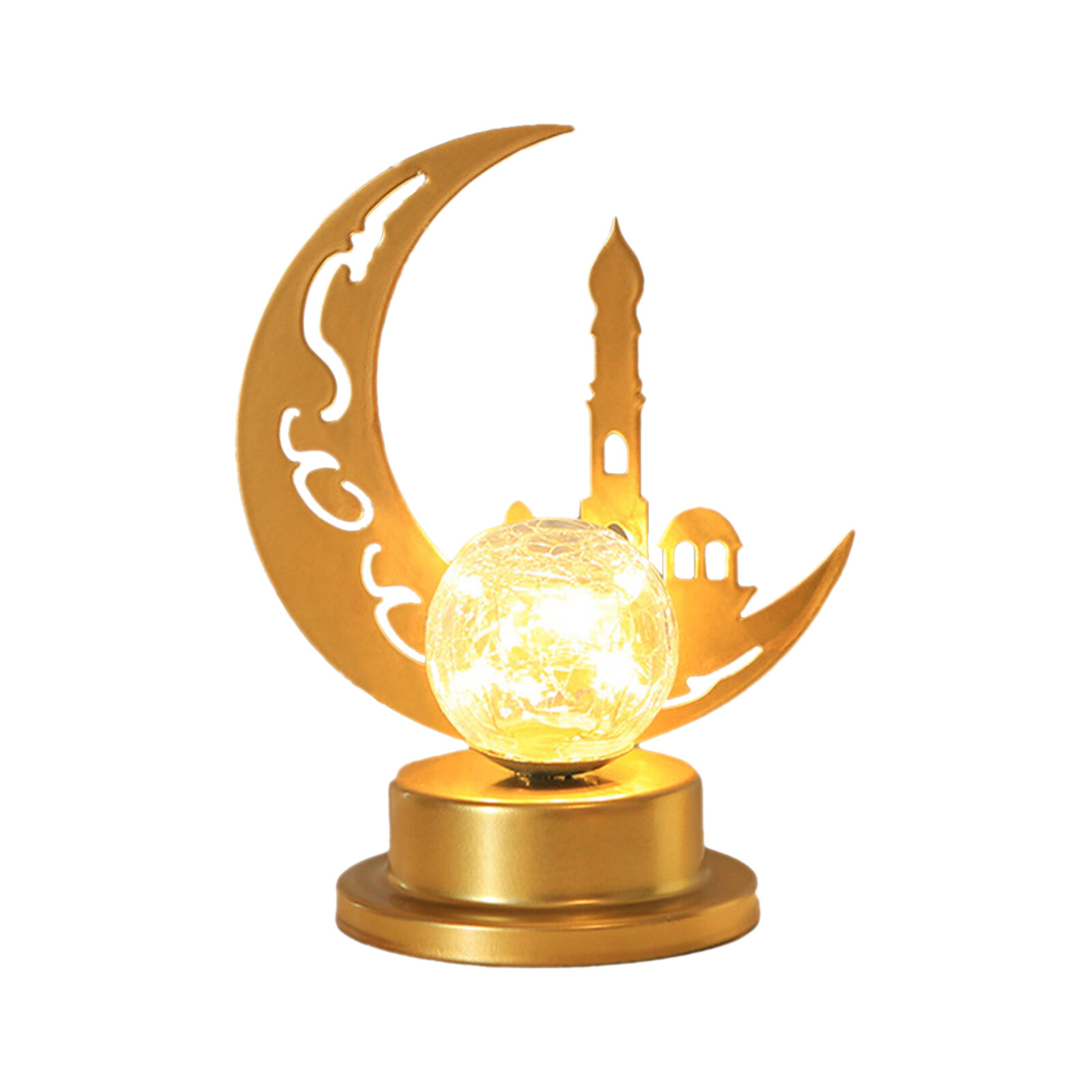 Лампа для стола Eid Ramadan Night Lights из железа со звездой и луной, светодиодная феерия для вечеринок, стиль мусульман, декоративная подсветка для украшения стола, теплый белый цвет, режим постоянного горения, питание от 3 батарейки AA (не включены),