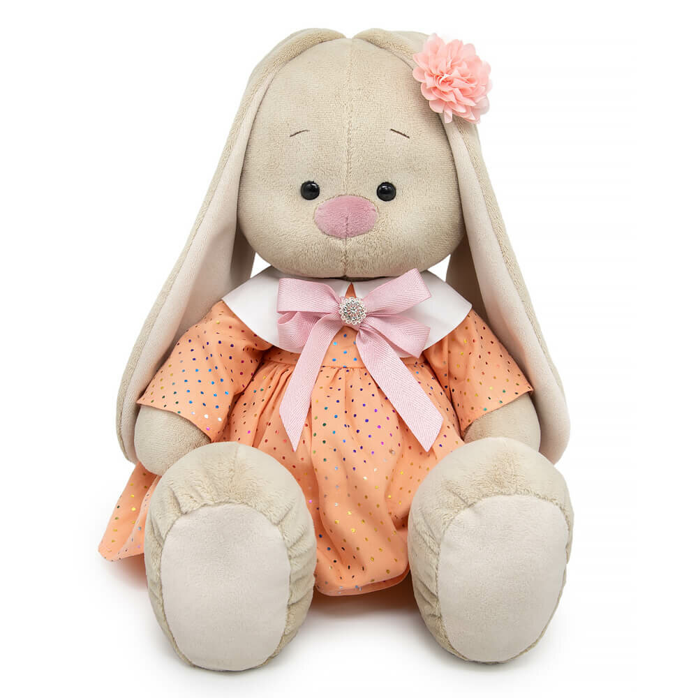 Мягкая игрушка "Зайка Ми" BUDI BASA, в персиковом платье, 34 см