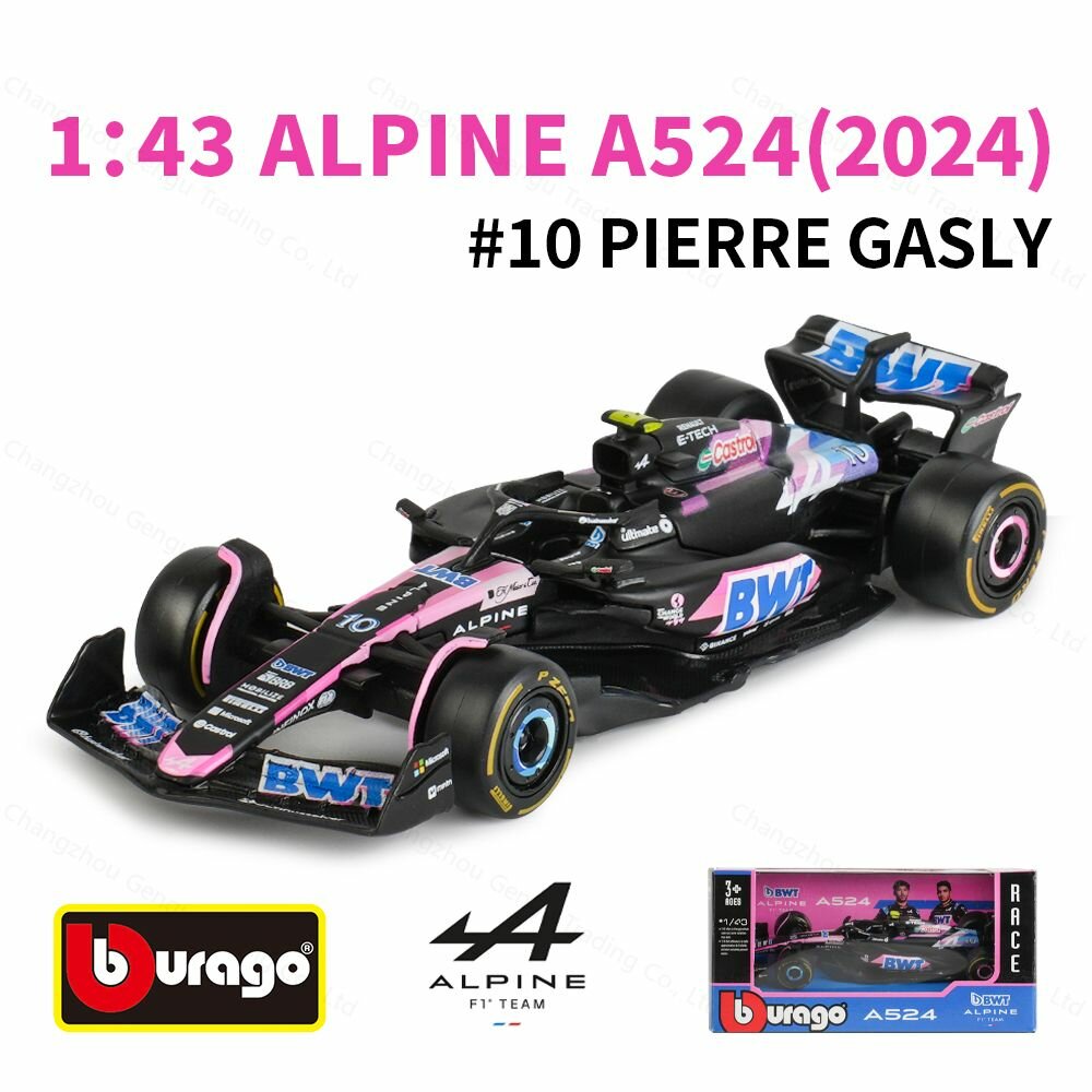 Bburago 1:43 2024 BWT Alpine A524 Бахрейн Формульный болид Формулы-1, Литые под давлением автомобили, коллекционная модель гоночных игрушек