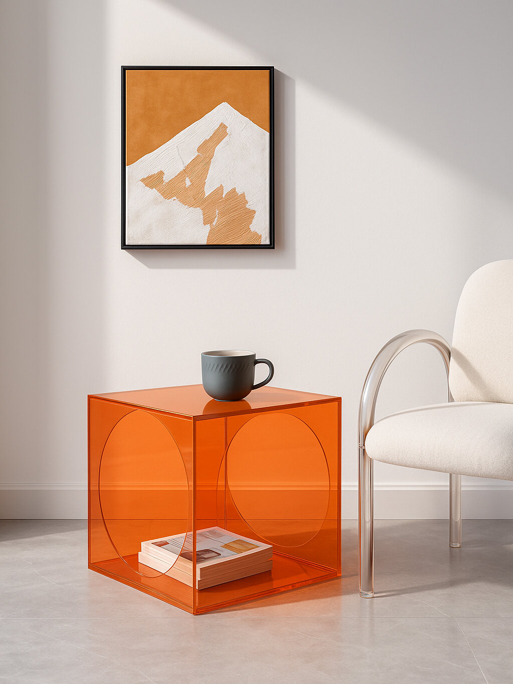 Тумба прикроватная, акриловая, оранжевая, прозрачная, современная CUBE
