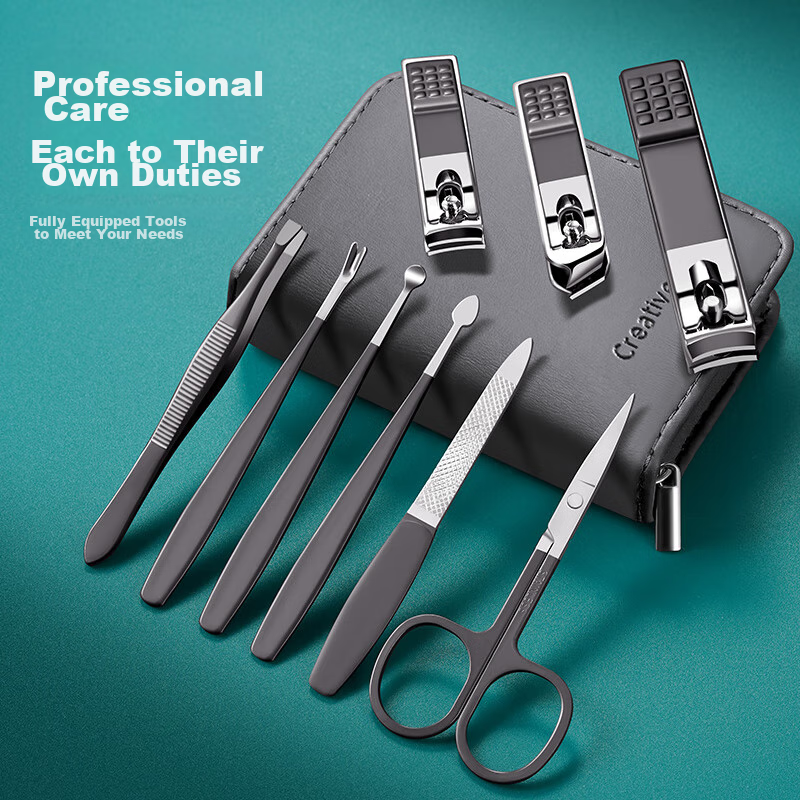 Creative art nail clippers set tool nail scissors nail clippers 9 pieces full set manicure dig ear spoon nail file portable home