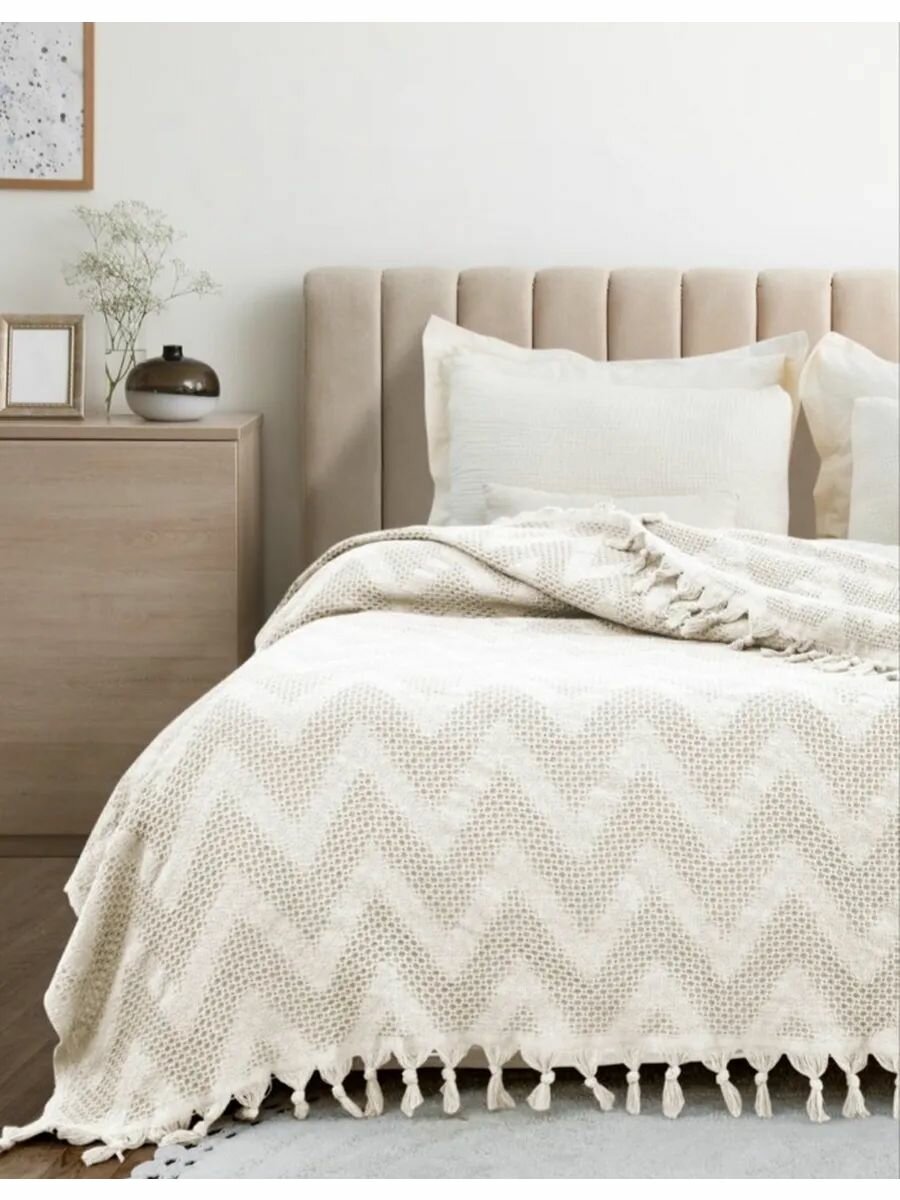 Покрывало Saheser, хлопок 100%, Турция, евро, 200x230см, с бахромой