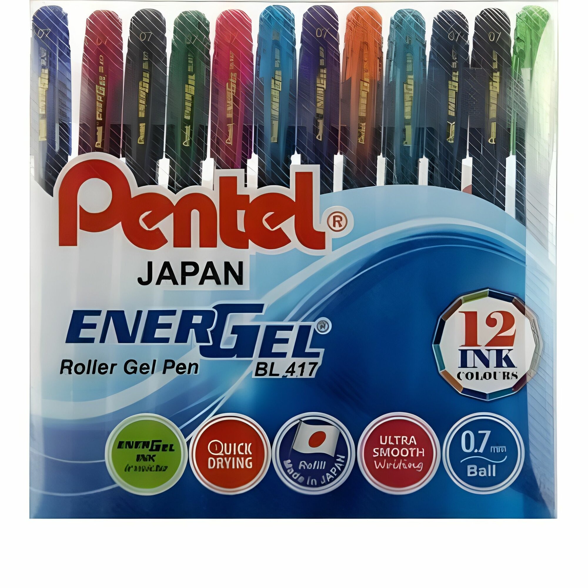 Pentel EnerGel ручки гелевые, набор 12 цветов чернил, BL417PC12M