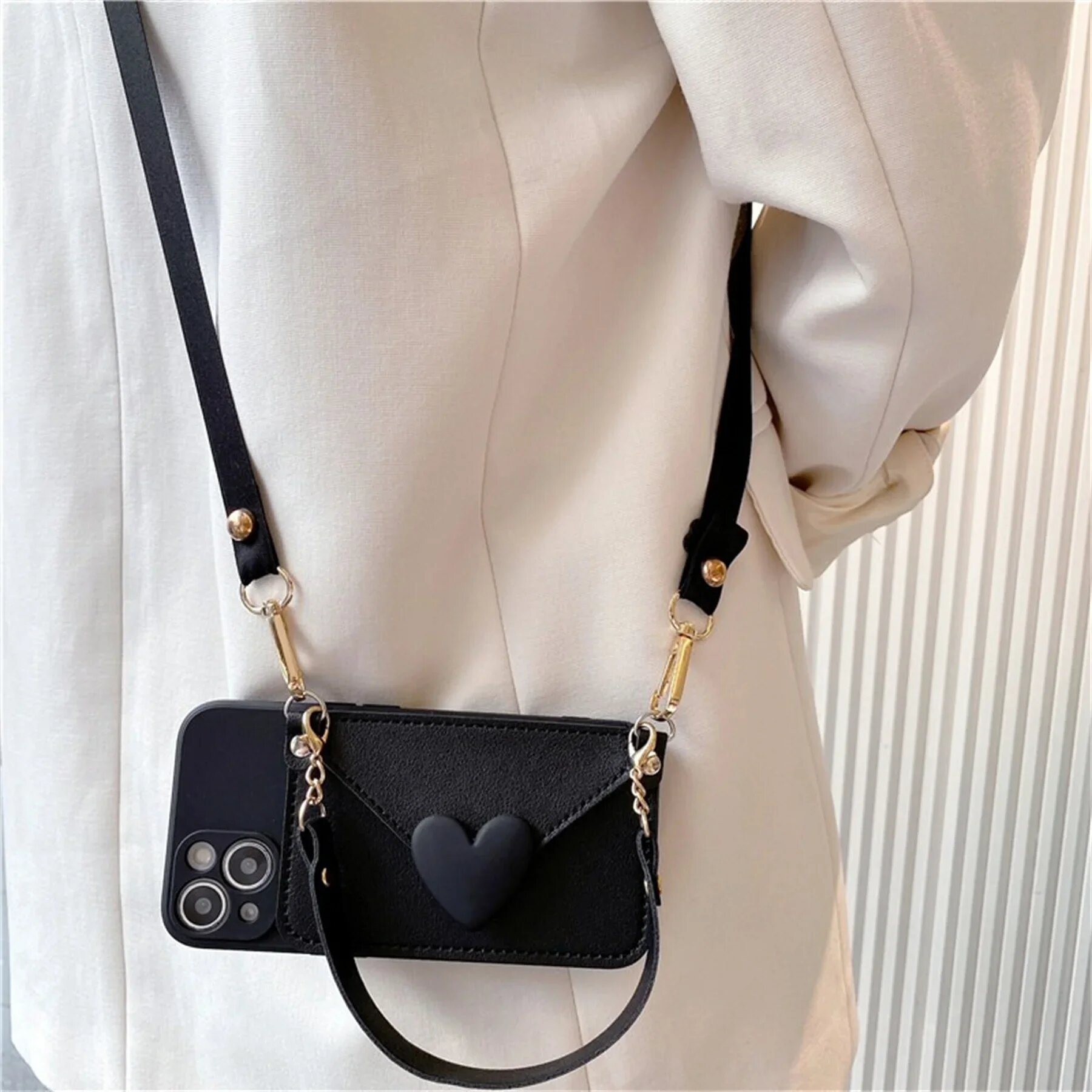 Корейский ремешок через плечо, ожерелье, ремешок, держатель для карт, фиолетовый чехол для iPhone 11, 16, 15, 13, 14 Pro Max X XS XR Max, чехол для портмоне