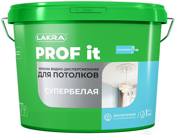 Краска для Потолоков Lakra Prof It 3кг Водно-Дисперсионная, Акриловая, Белая, Матовая / Лакра Проф Ит.