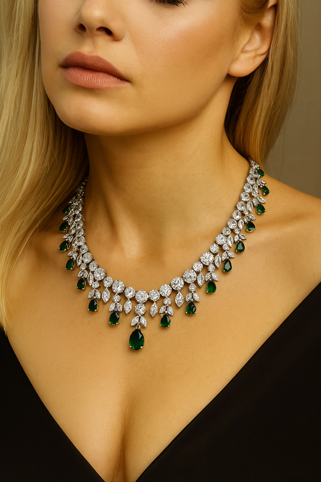 Комплект бижутерии: колье, серьги, Swarovski Zirconia, кристаллы Swarovski, циркон