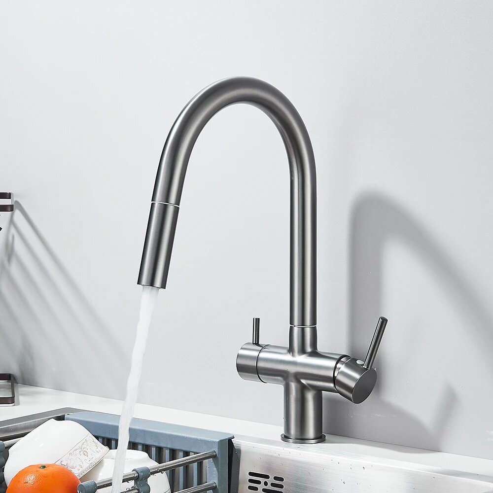 Выдвижной кухонный смеситель для очистки воды, поворот на 360 °, Gray