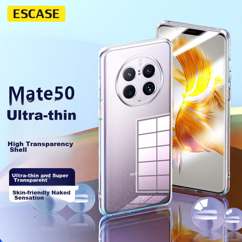 ESCASE Huawei Mate 50 Phone Case Protective Cover, Shockproof Full Coverage/soft Shell Silicone (With Lanyard Hole) Protective Case, Transparent