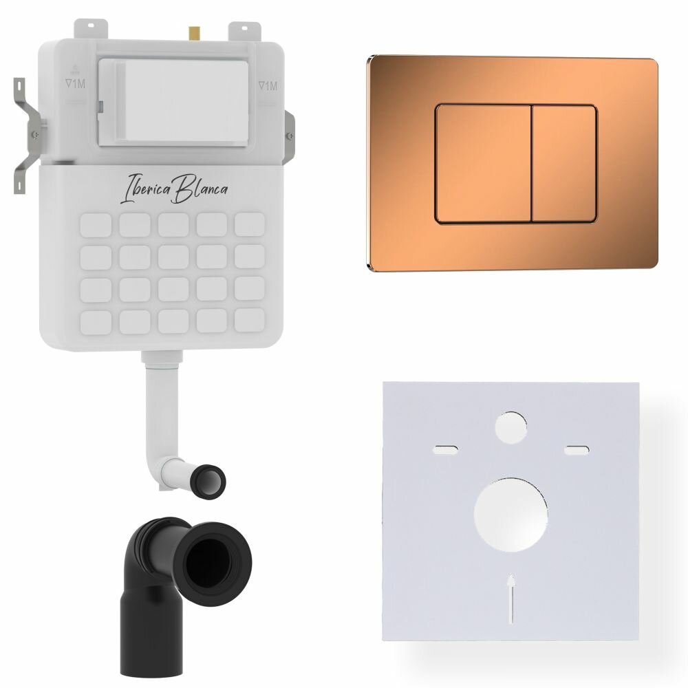 Бачок скрытого монтажа для приставного унитаза с клавишей смыва розовое золото глянцевое, нержавеющая сталь INOX-C (IB. B011.004.001)